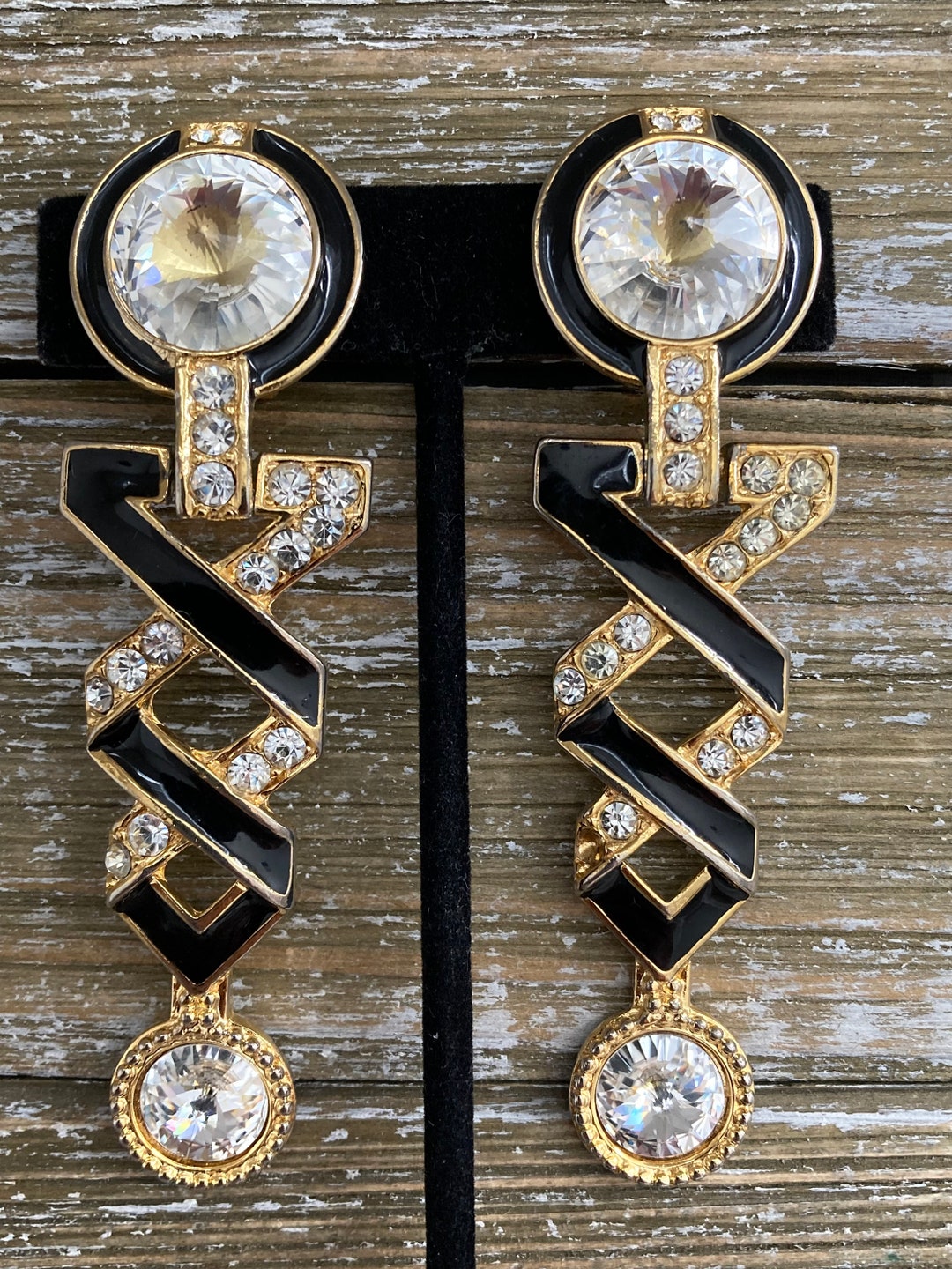 Fabulous Vintage 1990's Massive Gold and Black Dangle Statement Clip ...