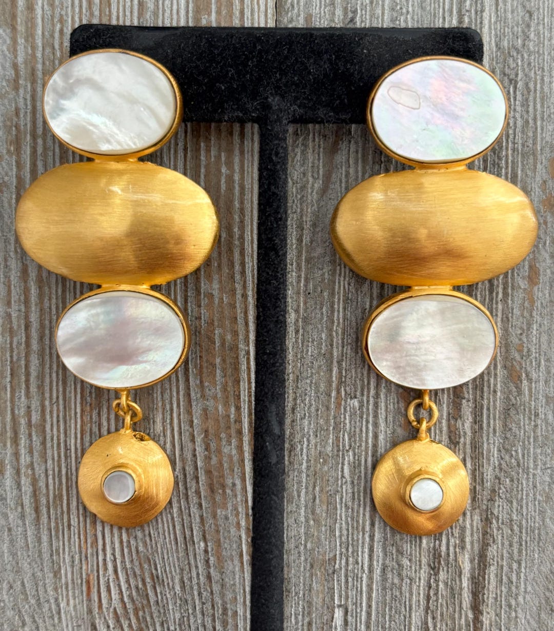 Fabulous Vintage 1990's Long Gold With Mother of Pearl Modern Dangle ...