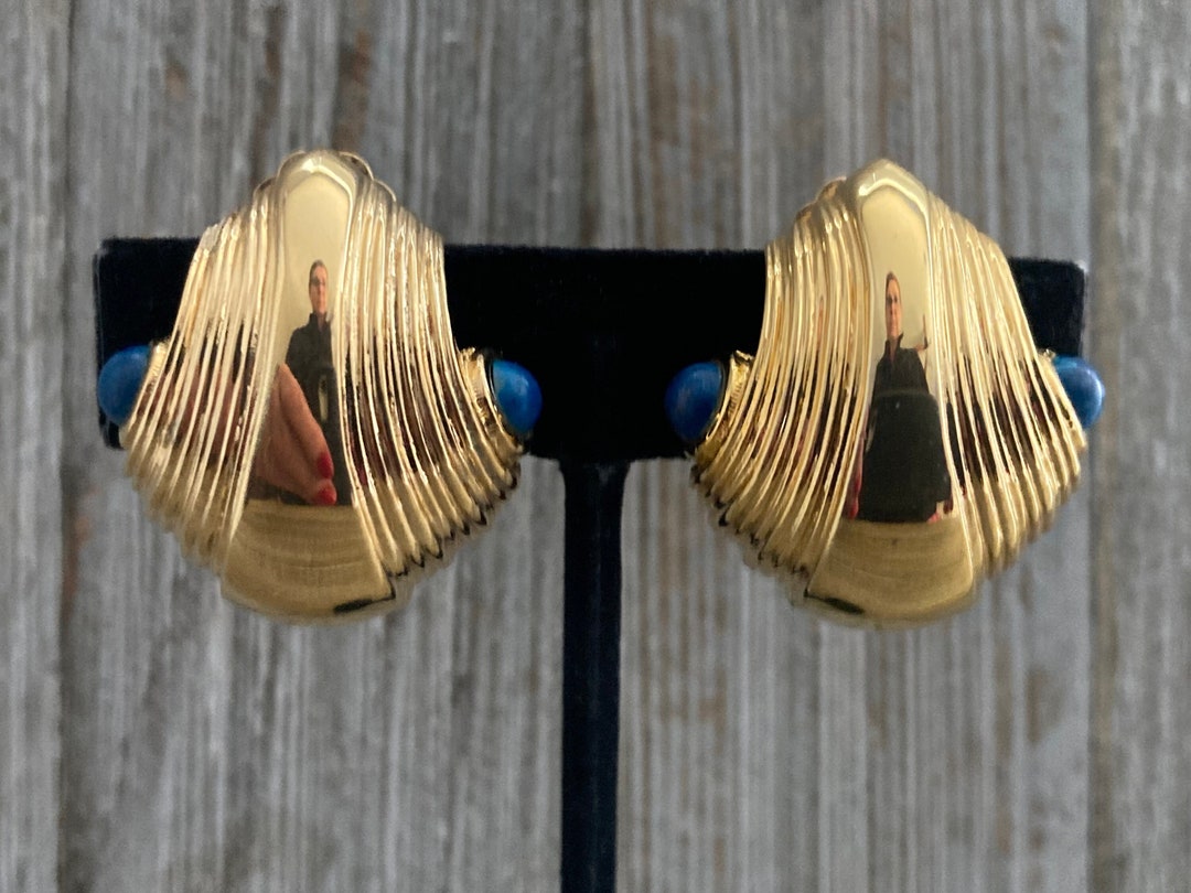 Stunning Signed Vintage 1980's-90's High Quality Gold With Blue Glass ...