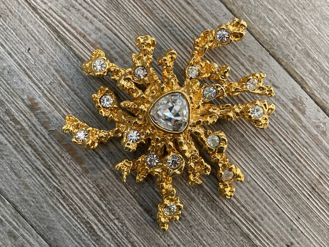 Stunning IVANA Vintage 1990's Gold With Rhinestones Brutalist Style ...