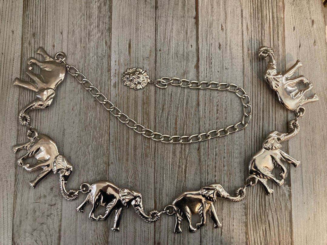ANNE KLEIN Vintage 1990's Silver Elephant Modern Adjustable Chain Belt ...
