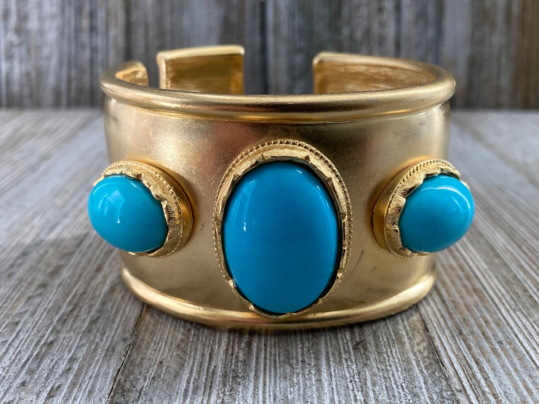 Stunning KENNETH LANE Vintage 1990's Massive Matte Gold Modern Hinged ...