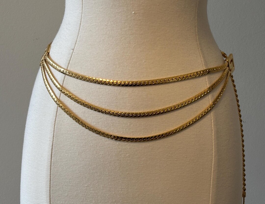 ST. JOHN Signed Vintage 1990's Modern Gold Triple Swag Adjustable Logo ...