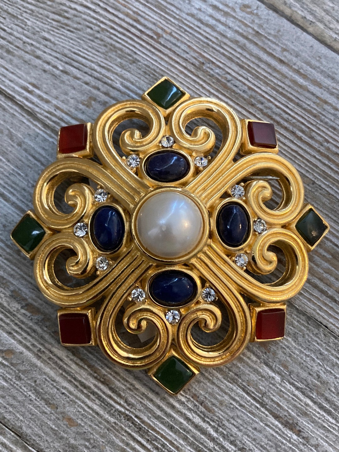 Beautiful Vintage 1990's New Old Stock Gold With Multicolored Cabochons ...
