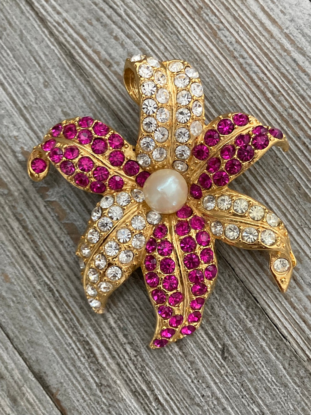 IVANA Signed Vintage 1990's Stunning Pink Rhinestone Classic Floral ...