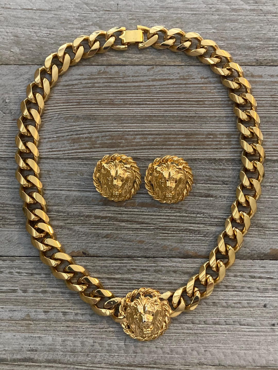 Fabulous Vintage 1990's Chunky Gold Lion Statement Collar Necklace and ...