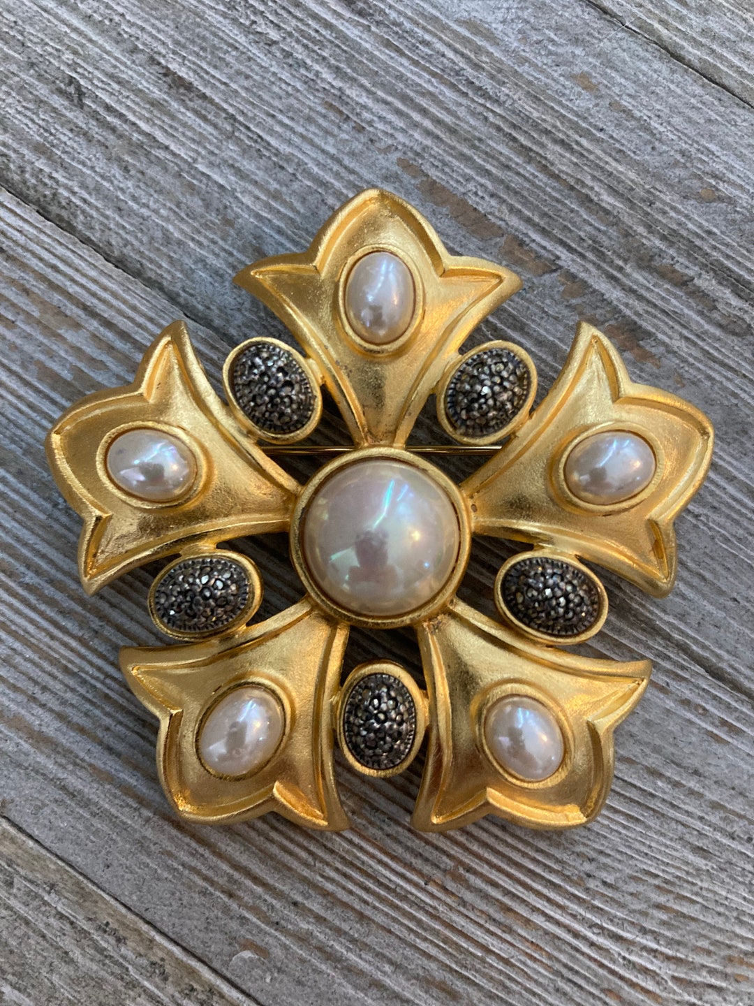 JUDITH JACK Signed Vintage 1990's Stunning Gold Modern Statement Brooch ...