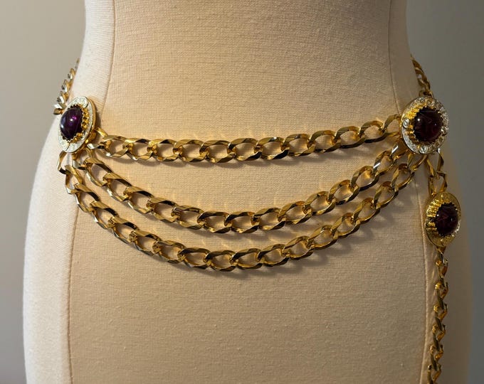 Stunning ST. JOHN Signed 1990's Gold With Purple Cabochons Modern ...