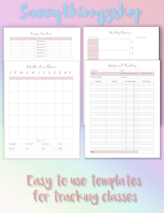 Student Planner Printable Pink Organize Grade Tracking | Etsy