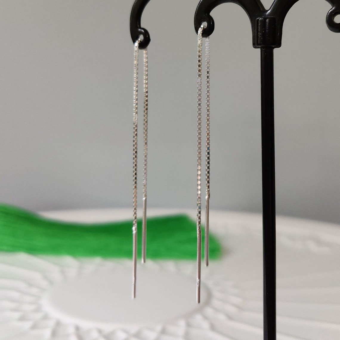 925 Sterling Silver Box Chain Pull Through Threader Earrings - Etsy UK