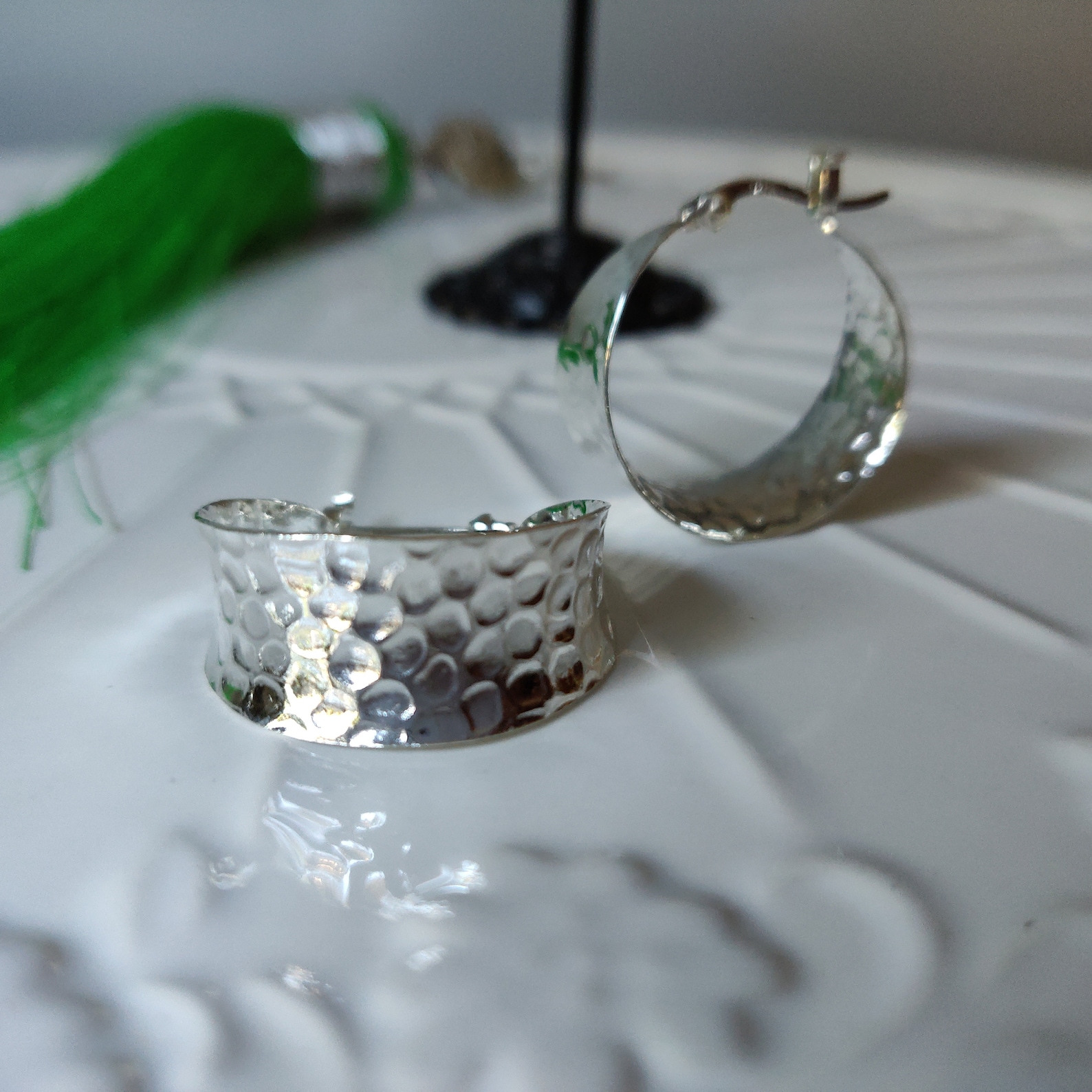 Hammered 925 Sterling Silver Hoop Earrings Concave Tapered | Etsy