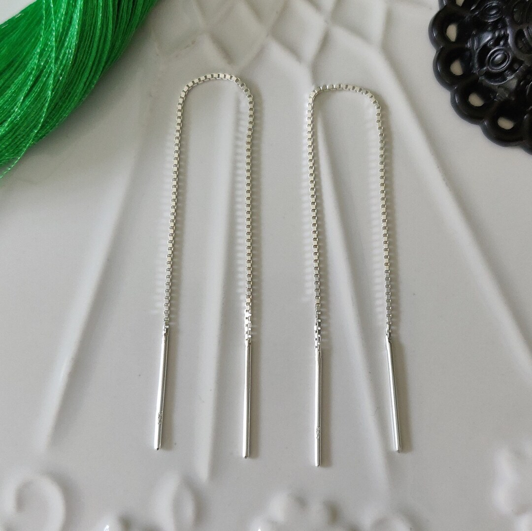 925 Sterling Silver Box Chain Pull Through Threader Earrings - Etsy UK