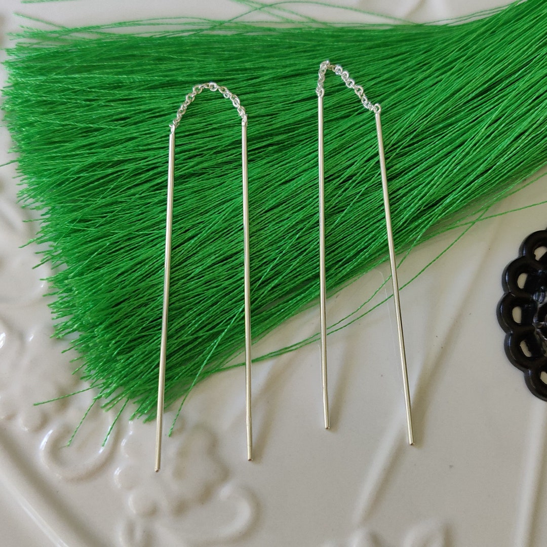 925 Sterling Silver Sticks Pull Through Threader Earrings - Etsy