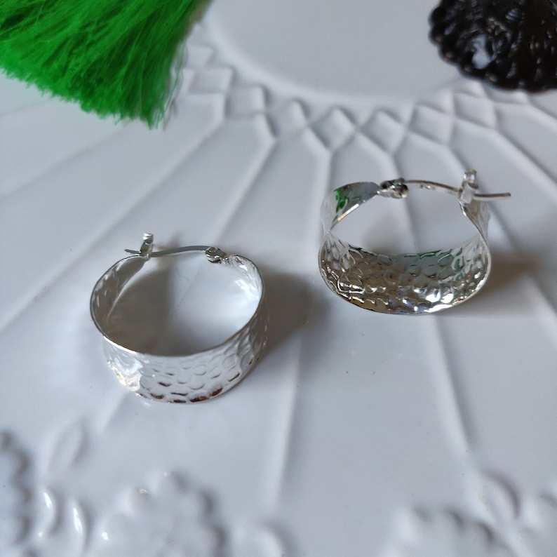 Hammered 925 Sterling Silver Hoop Earrings Concave Tapered - Etsy