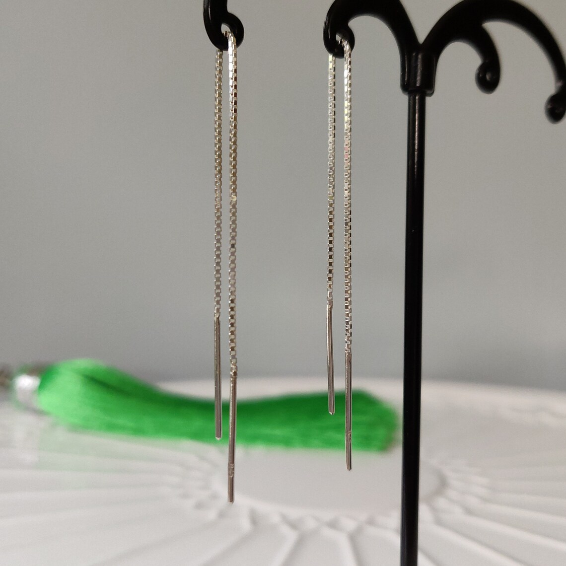 925 Sterling Silver Box Chain Pull Through Threader Earrings - Etsy UK