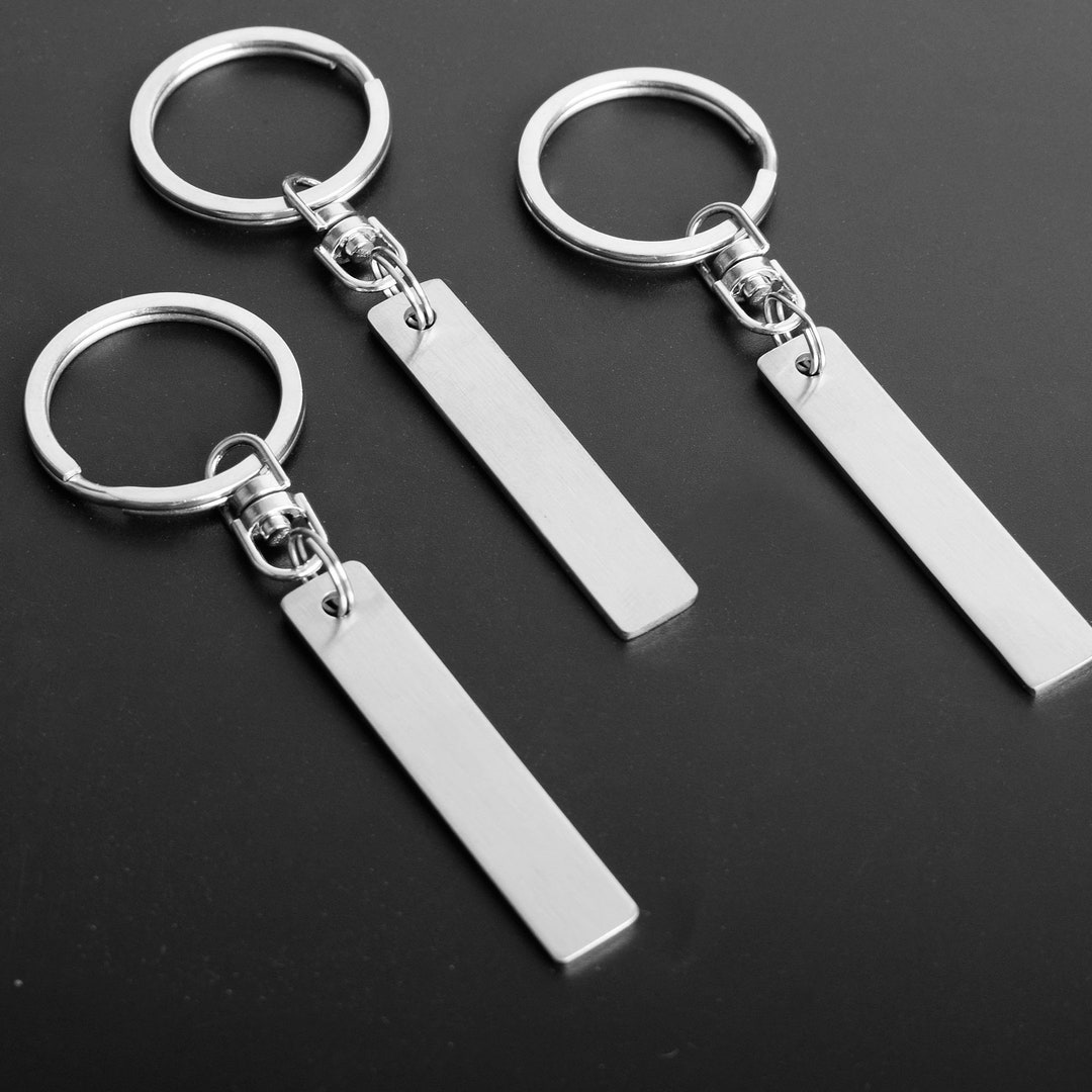 Stainless Steel Rectangle Keyring Supplies, 5pcs Blank Bar Silver ...