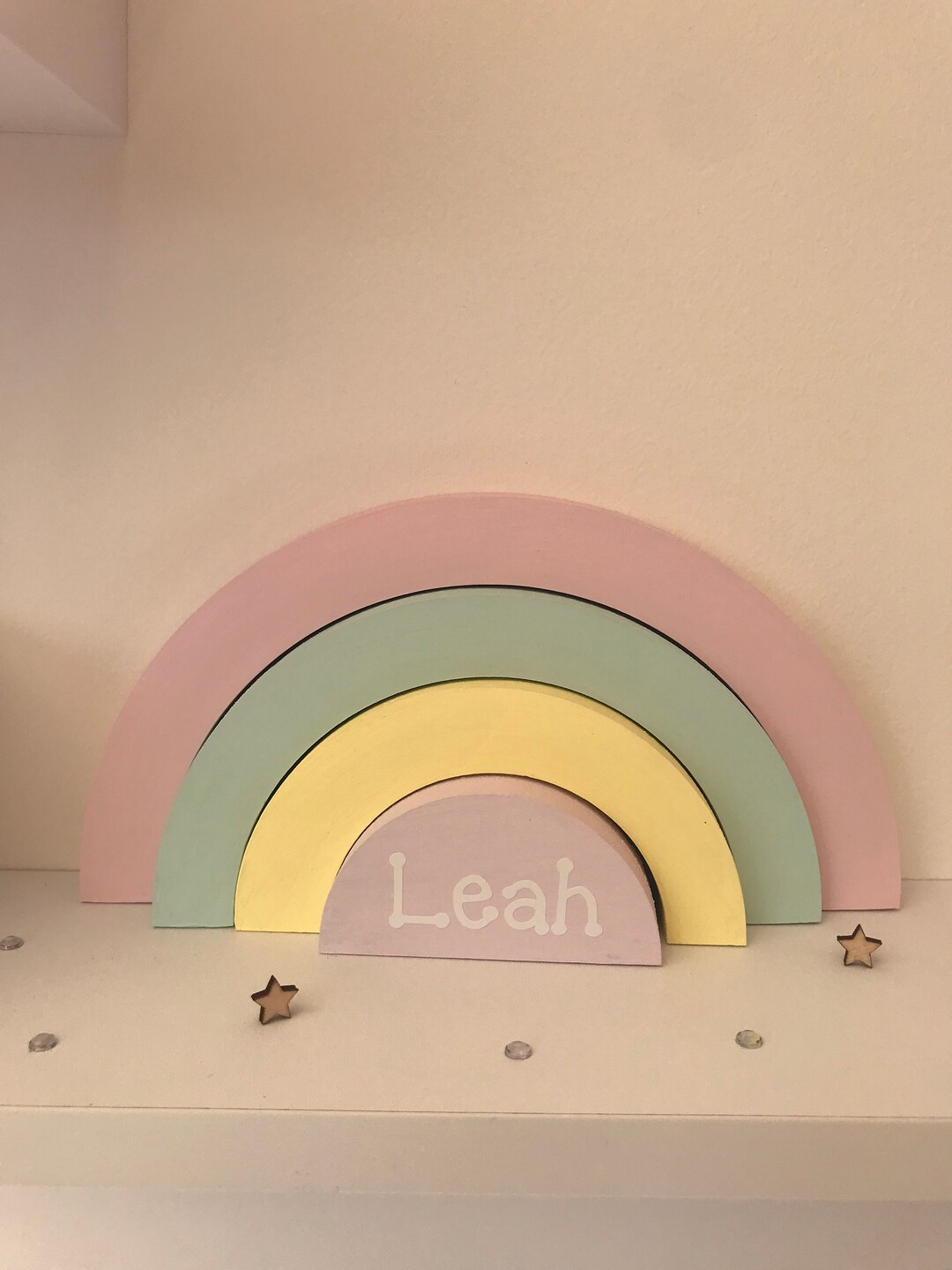 Personalised Wooden Stacking Pastel Rainbow. Nursery Decor, Rainbow ...