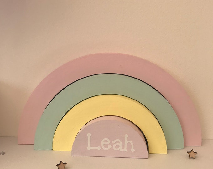 Personalised Wooden Stacking Pastel Rainbow. Nursery Decor - Etsy
