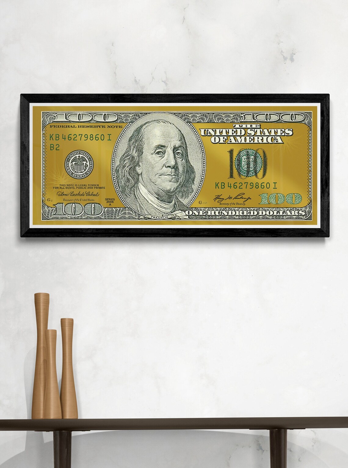 Gold American One Hundred Dollar Bill Wall Art, Gold Dollar Bill ...