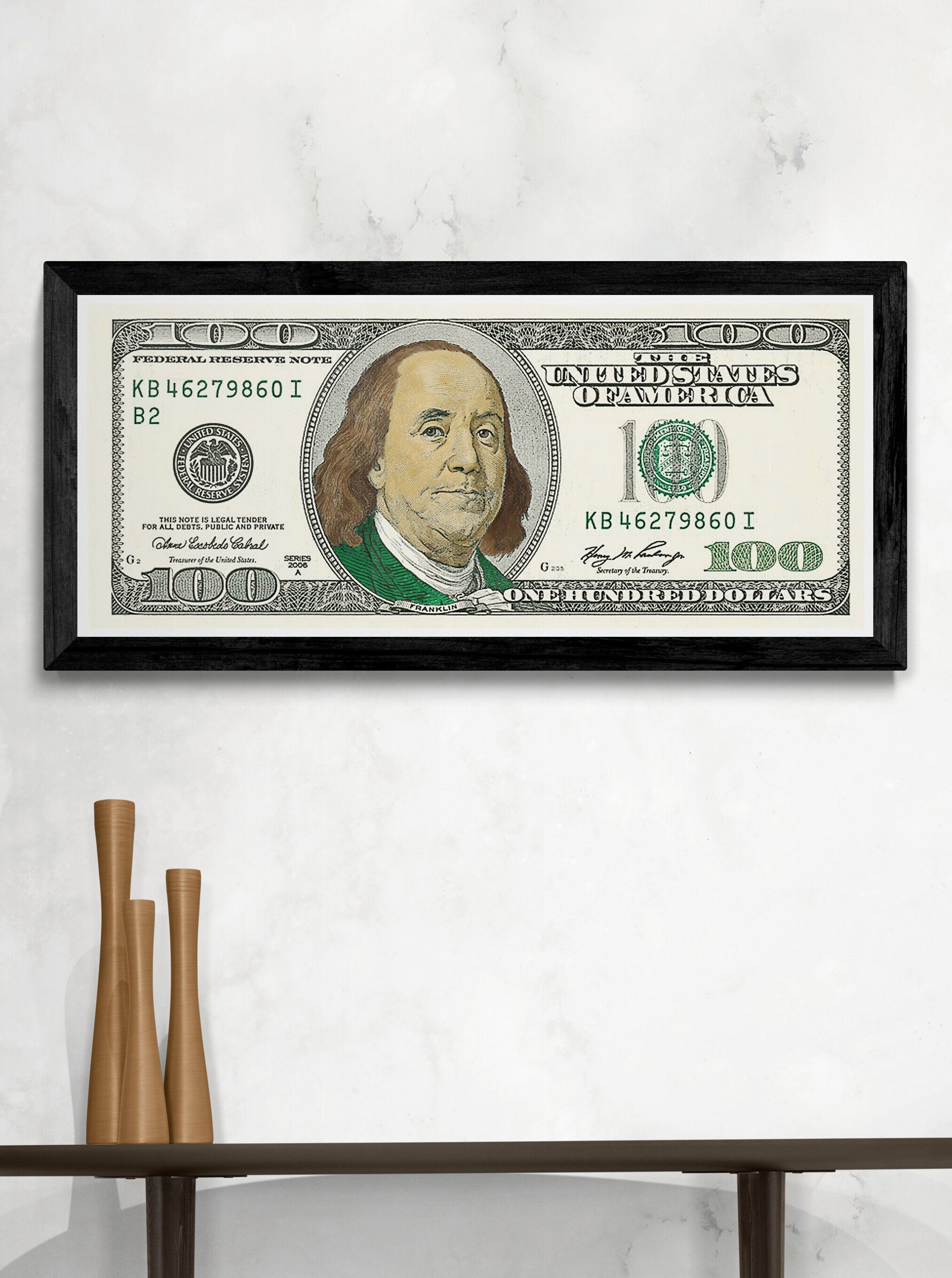 American One Hundred Dollar Bill Wall Art, Benjamin Franklin in Colour ...