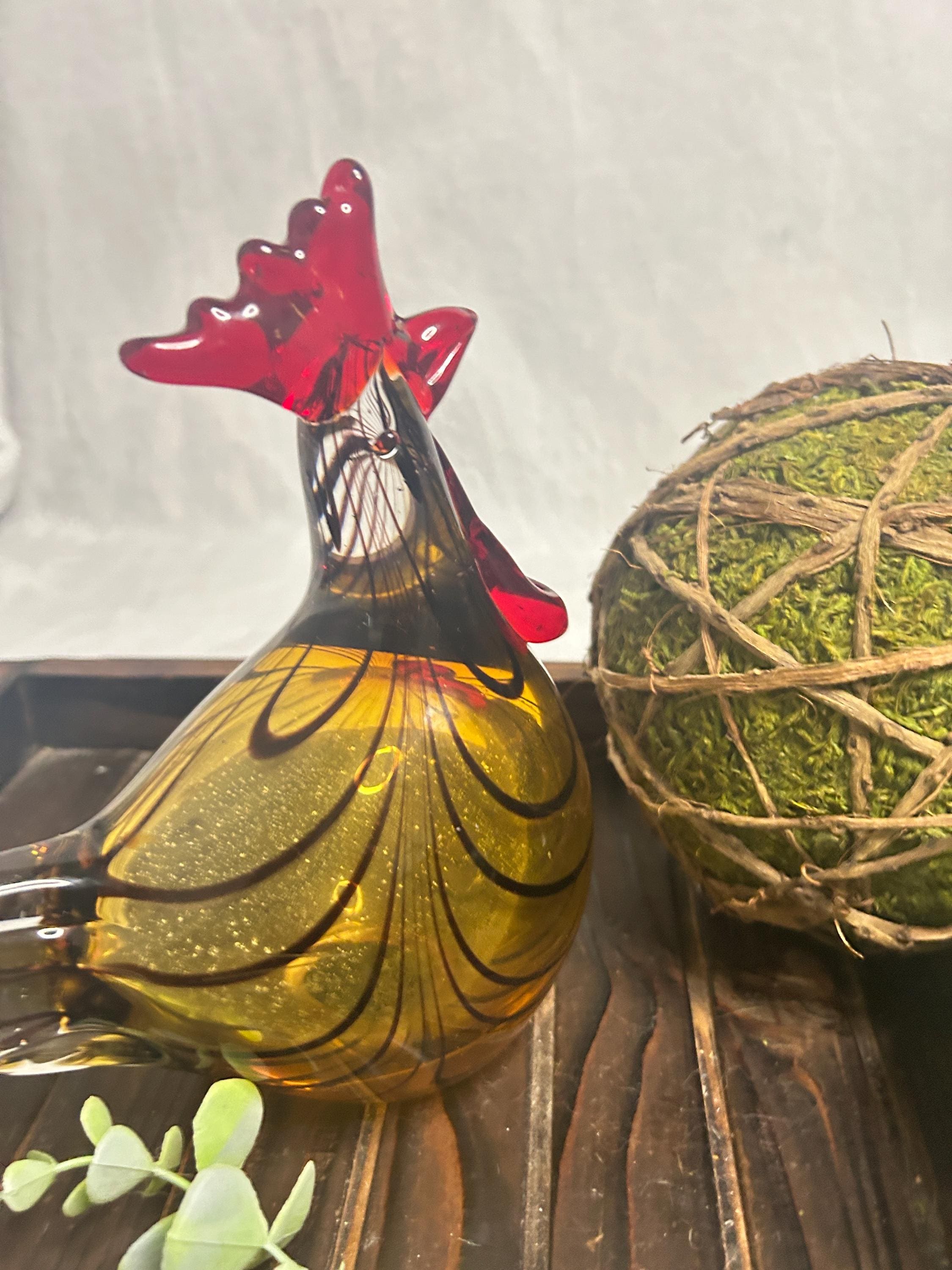 Vintage Murano Hand Blown Glass Chicken Hen Rooster Figurine Black ...