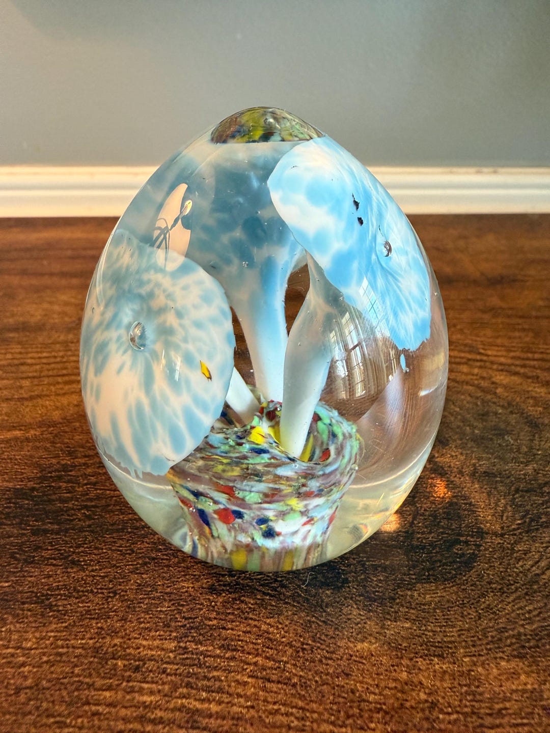 Vintage Art Glass Paperweight – Blown Glass Flowers Inside – Calla Lily ...