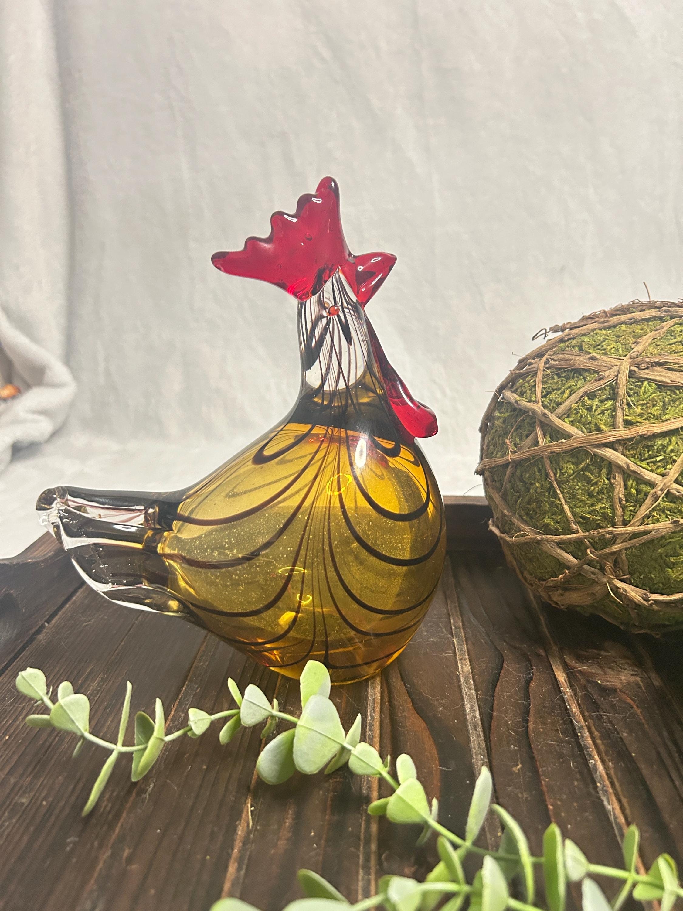 Vintage Murano Hand Blown Glass Chicken Hen Rooster Figurine Black ...