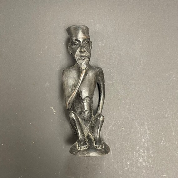 Wooden African Statue / Tribe Hand Carved Thinking Man Stoking - Etsy