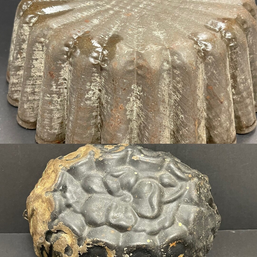 Two Vintage Tin Fluted Mold Cake Pan Jello Oxidized Metal for Decor or ...