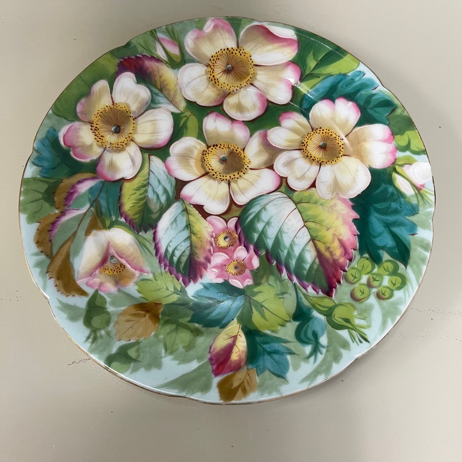 Floral Plate With Handle on Top / Gold Details - Etsy