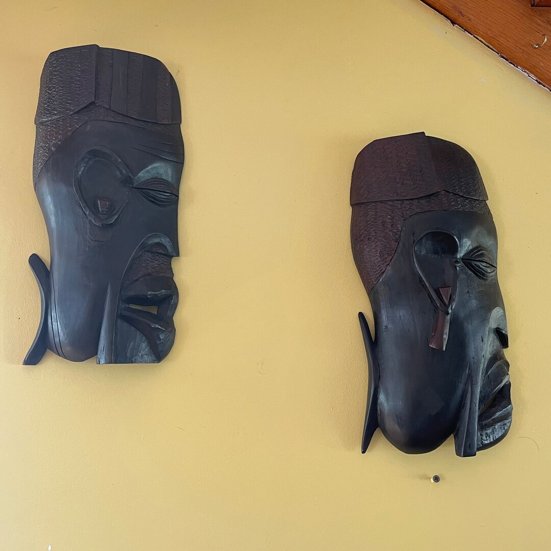 Kenyan Tribal Mask Set: Hand Carved Wooden Wall Hangings - Etsy