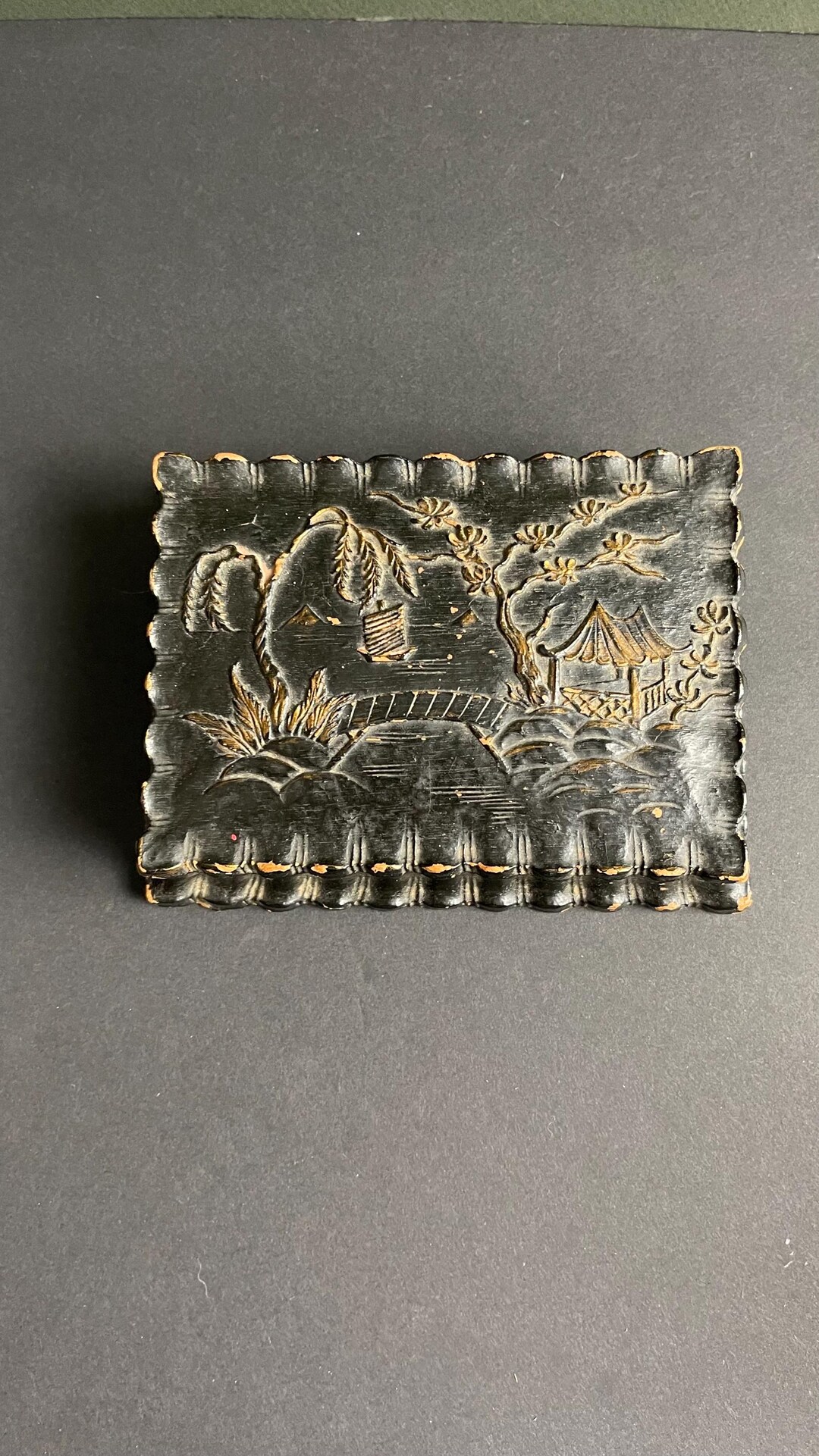 Syroco Box With Lid Black Japanese Landscape - Etsy