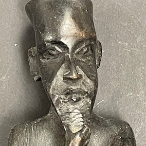 Wooden African Statue / Tribe Hand Carved Thinking Man Stoking Beard ...