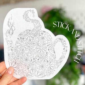 Pumpkin Kettle With Flowers Stick and Stitch Embroidery Pattern Autumn ...