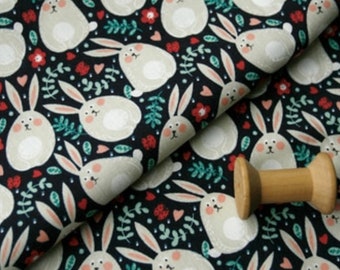 Woodland Bunny Fabric Grey Bunny by Mintpeony Bunny Cotton Fabric by ...