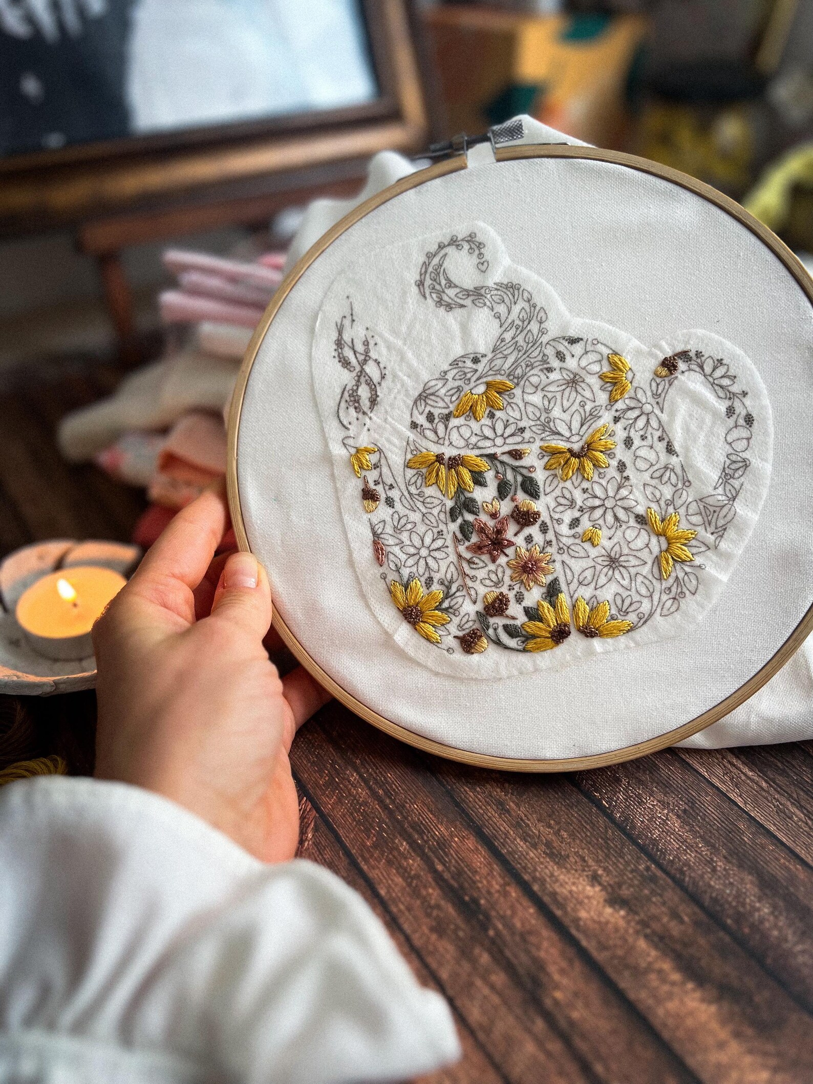 Pumpkin Kettle With Flowers Stick and Stitch Embroidery Pattern Autumn ...