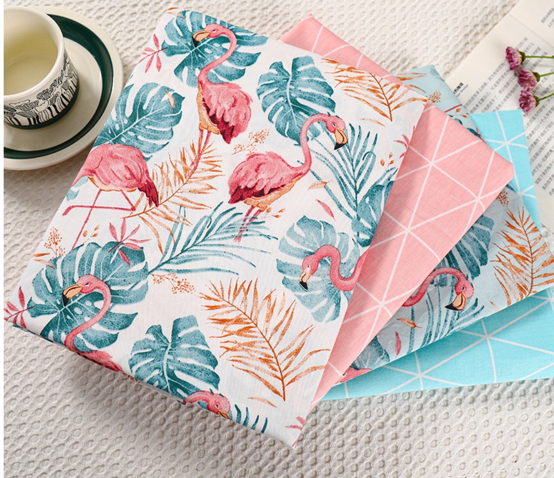 Flamingo Cotton Fabric Flamingo Sewing Blue Flamingo Fabric - Etsy