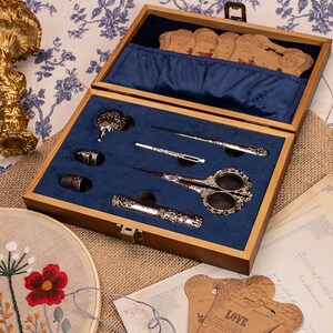 Sewing Box Wooden Sewing Storage Embroidery Threads Vintage Sewing ...