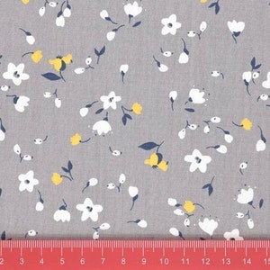 Grey Flower Fabric, 100% Cotton Fabric With White Flowers, Grey ...