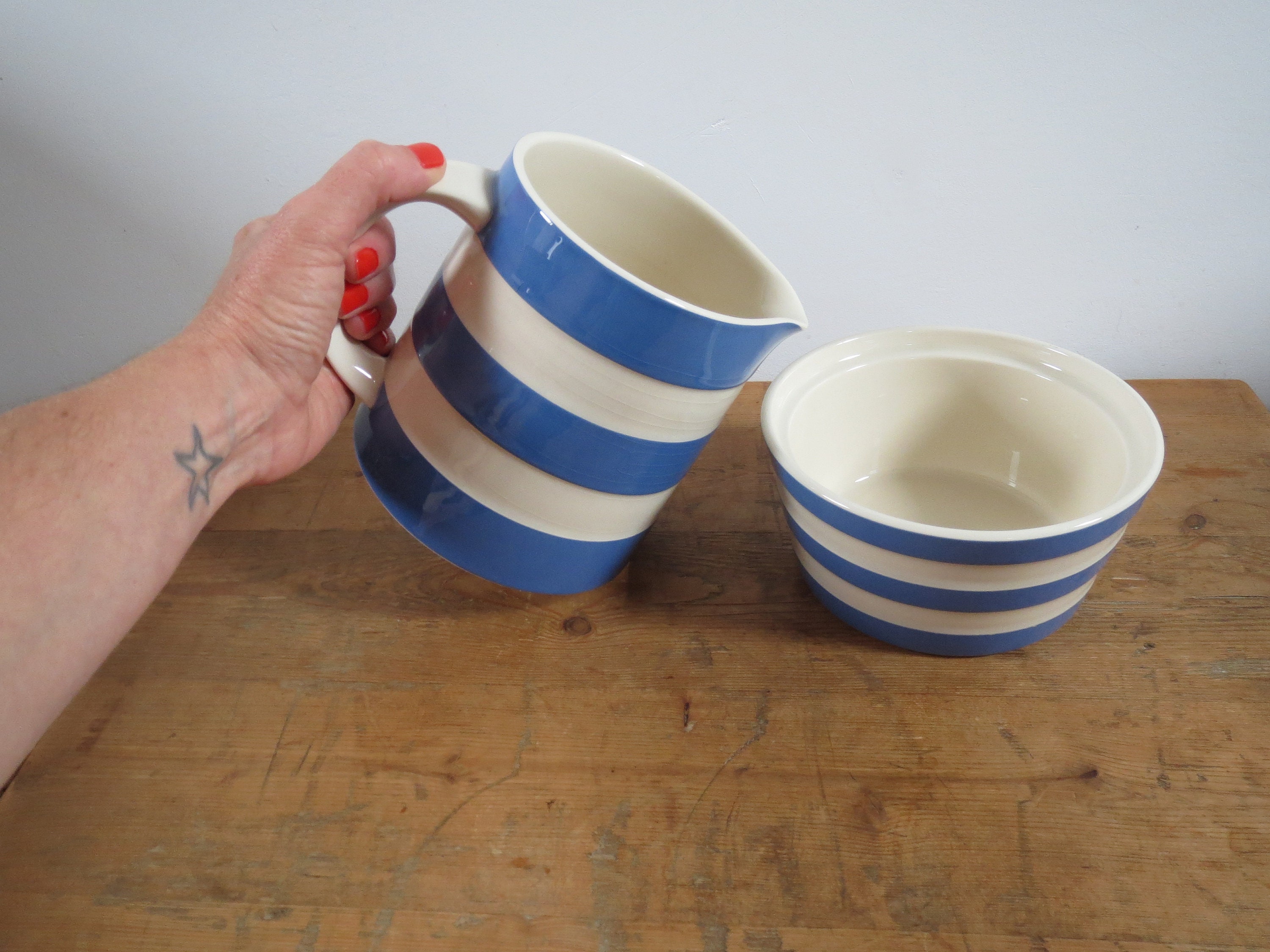 Vintage T G Green Cornishware Jug and Bowl - Etsy