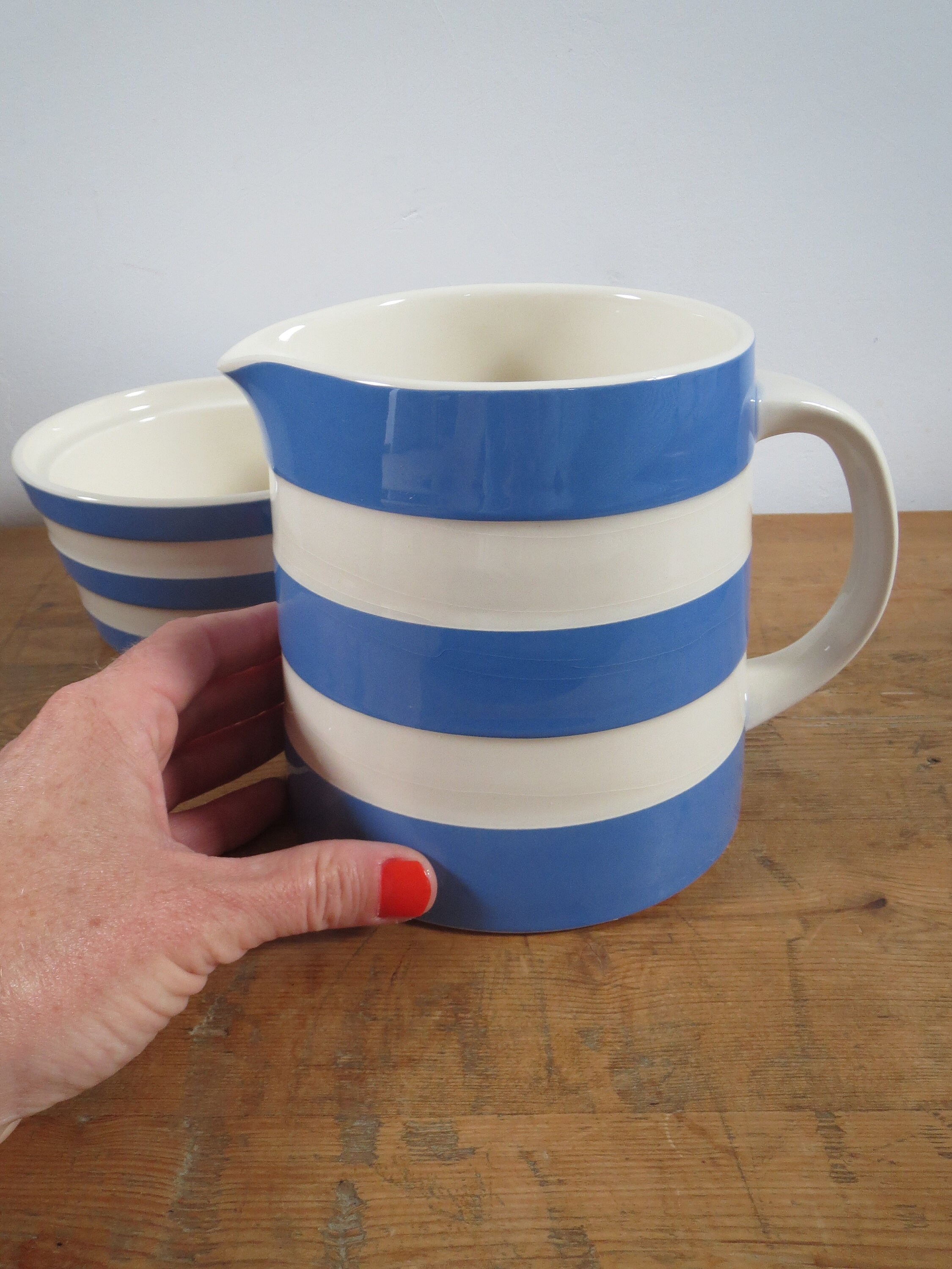 Vintage T G Green Cornishware Jug and Bowl - Etsy