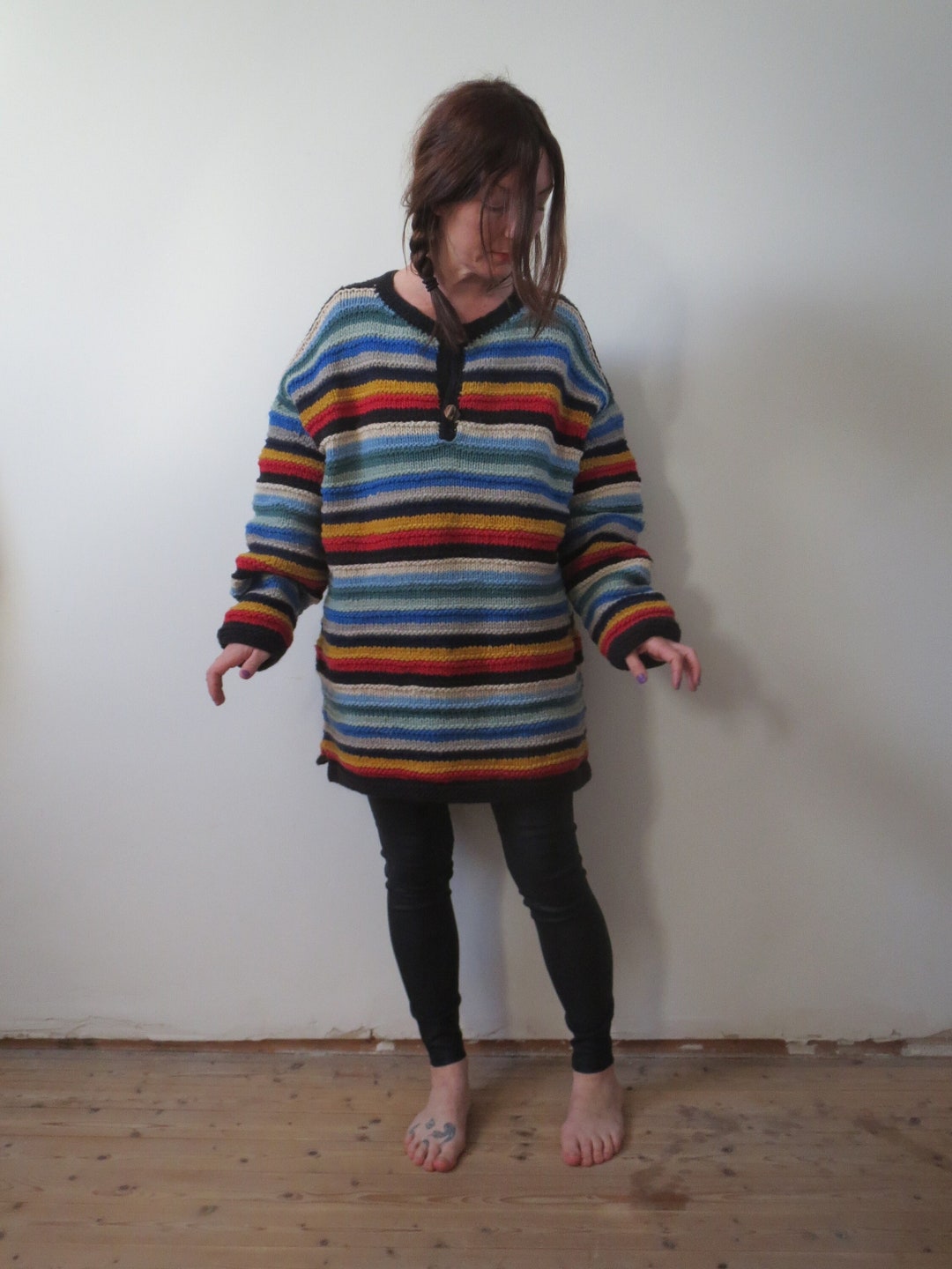 Vintage 1990s Pachamama 100% Wool Hand Knitted Rainbow Sweater Made in ...