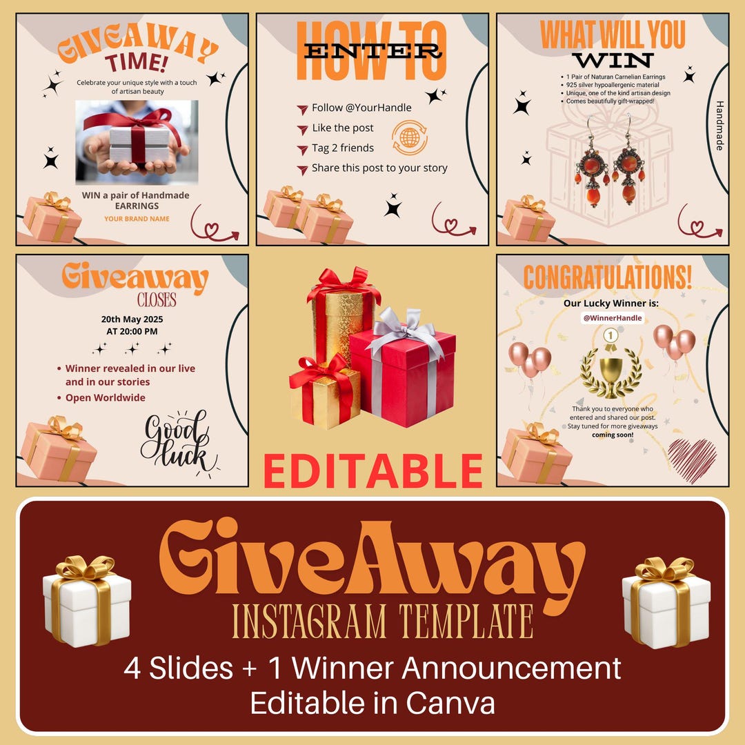 Instagram Giveaway Template: 5-slide Carousel Design (digital Download ...