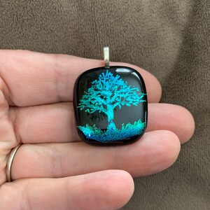 Cyan Blue Tree of Life Fused Glass Pendant - Etsy