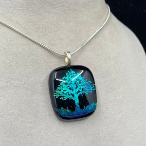 Cyan Blue Tree of Life Fused Glass Pendant - Etsy
