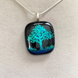 Cyan Blue Tree of Life Fused Glass Pendant - Etsy