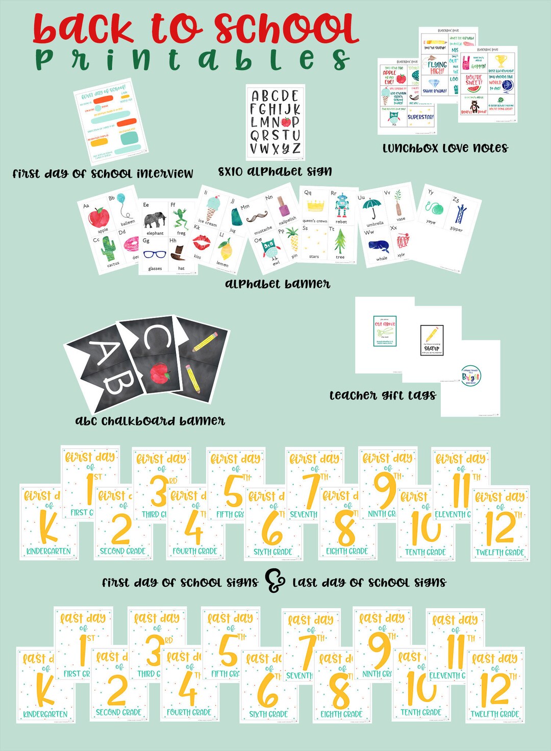 Back to School Printable Bundle, Instant Download, Printable Decor ...