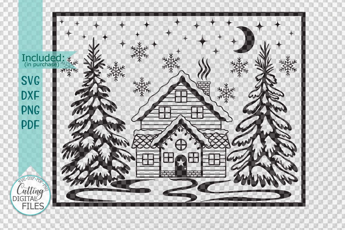 Christmas House Scene Svg File Winter Scene Svg Christmas | Etsy