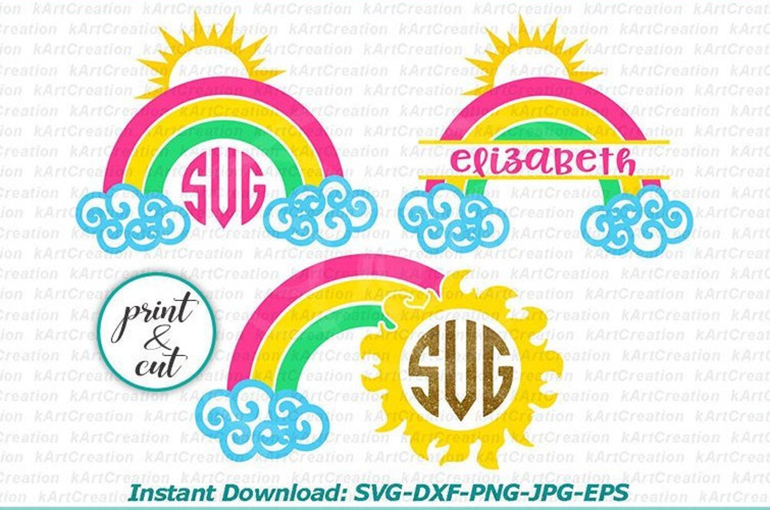 Rainbow Monogram Svg Rainbow Split Monogram Svg Sun Monogram - Etsy