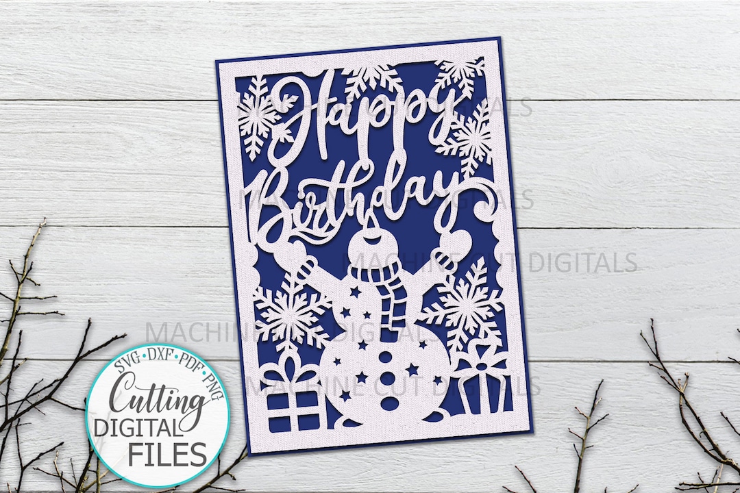 Winter Scene Birthday Card Svg, Papercut Svg, Laser Cut Template ...